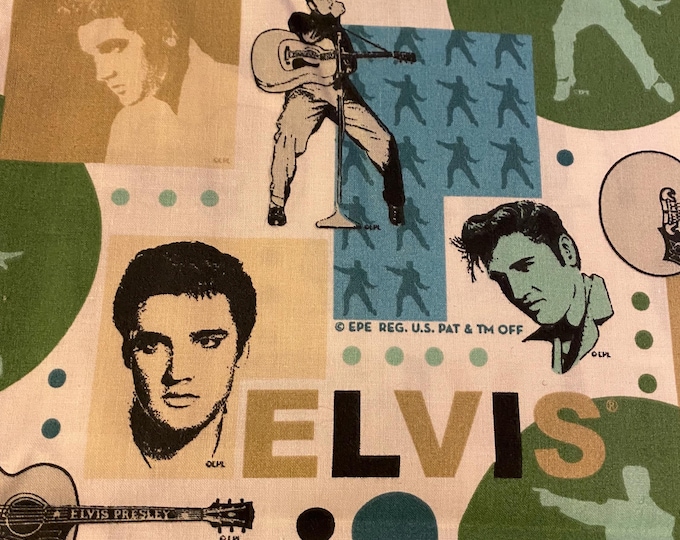 Elvis Presley Fabric.. Beige Background With Green and Teal.. Several ...