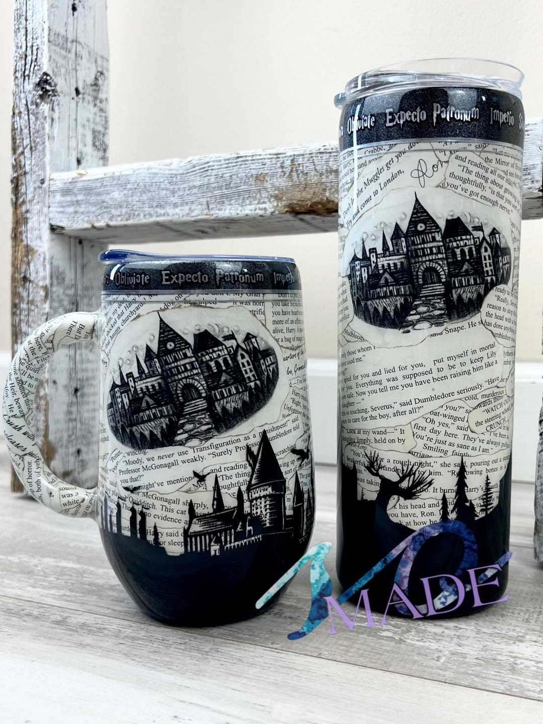Customizable Burnt Book Page Tumbler Featuring HP With Spells; Burnt ...