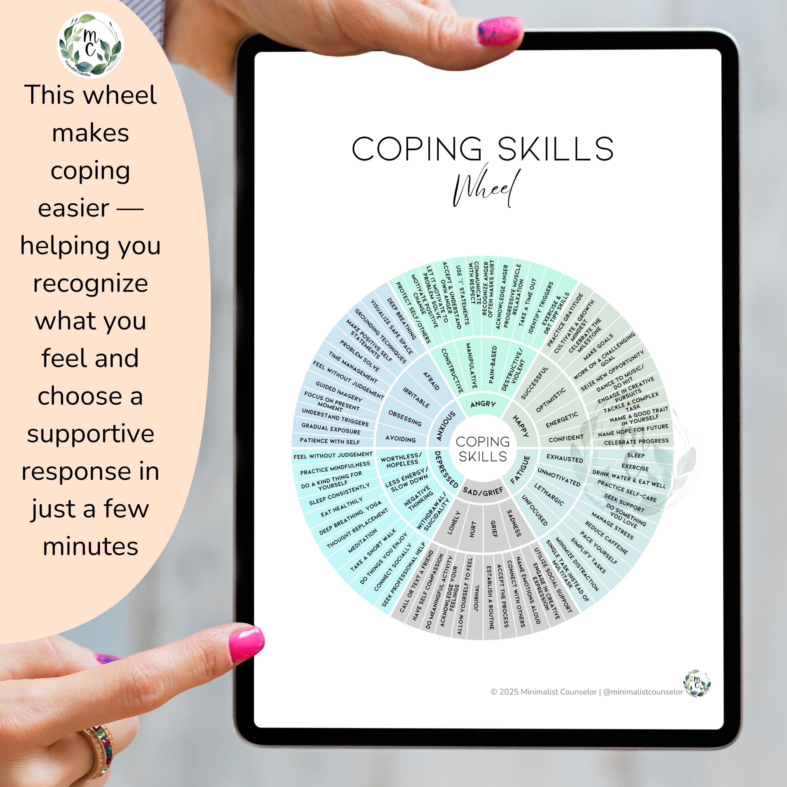 Coping Skills Wheel: Coping Strategies Printable Poster and Tool for ...