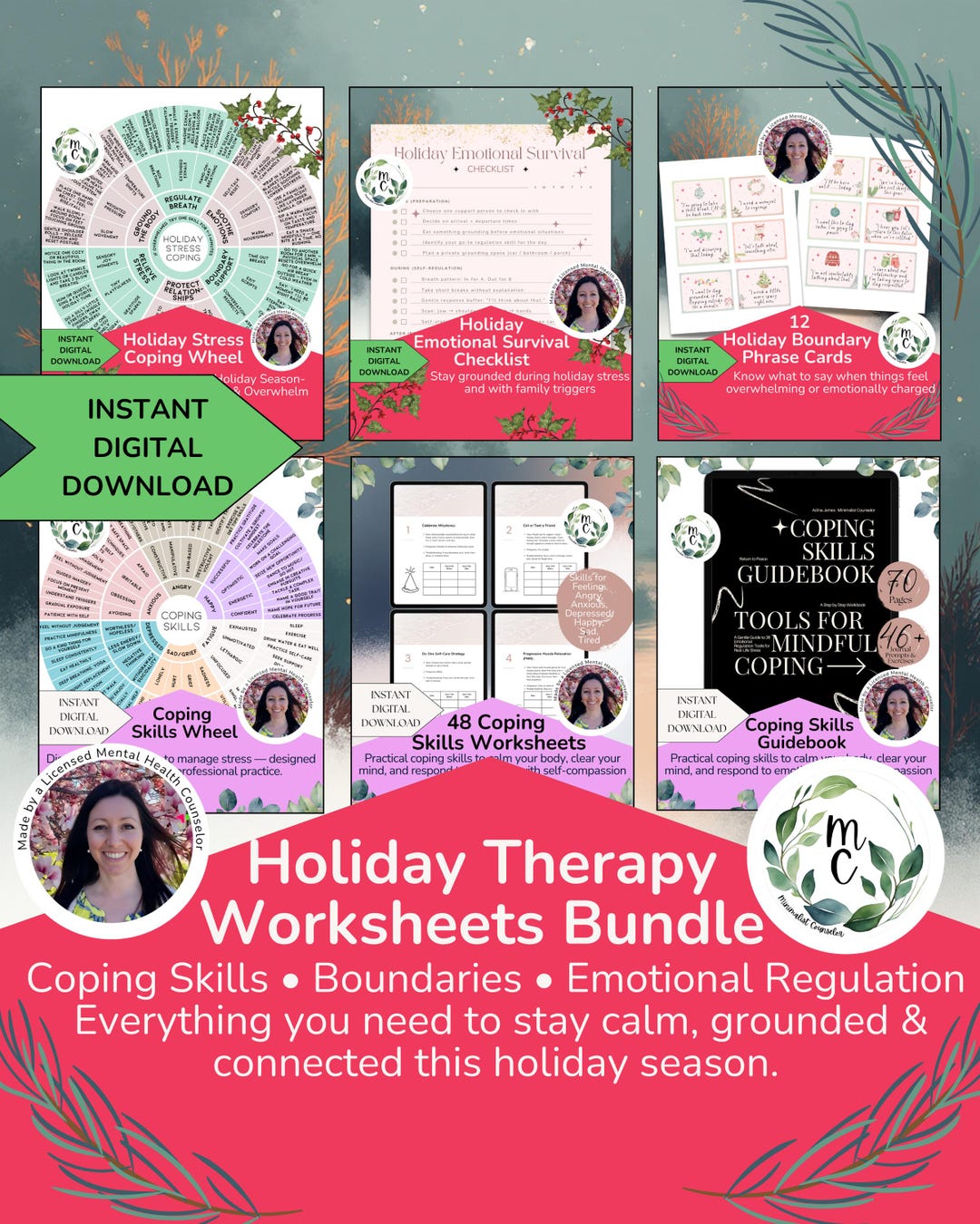 Holiday Therapy Worksheets Bundle | Coping Strategies, Boundaries ...