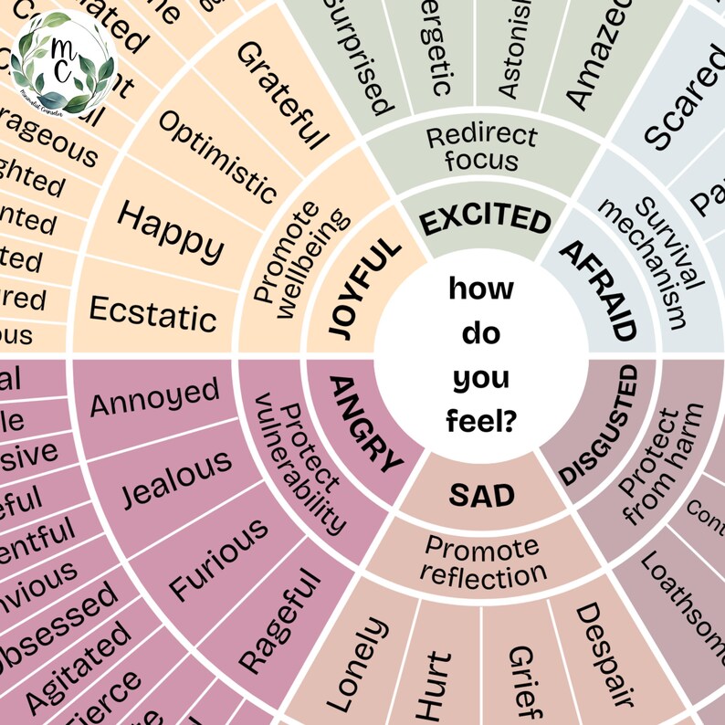 Feelings Wheel Poster: Emotions Chart, Therapy Tool (digital Download ...