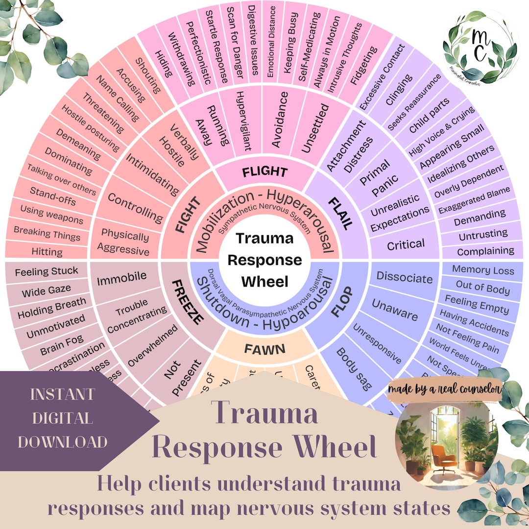 Feelings Wheel, Emotion Wheel, Trauma Response Wheel in Creamsicle, Feelings Chart for Counselor ...
