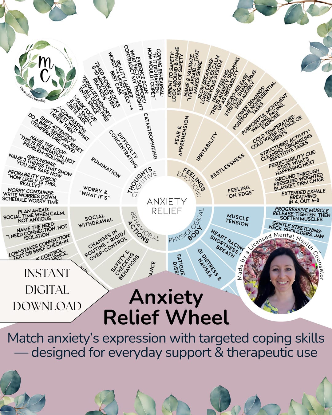 Anxiety Relief Wheel Printable Coping Skills Therapy Tool for Anxiety ...