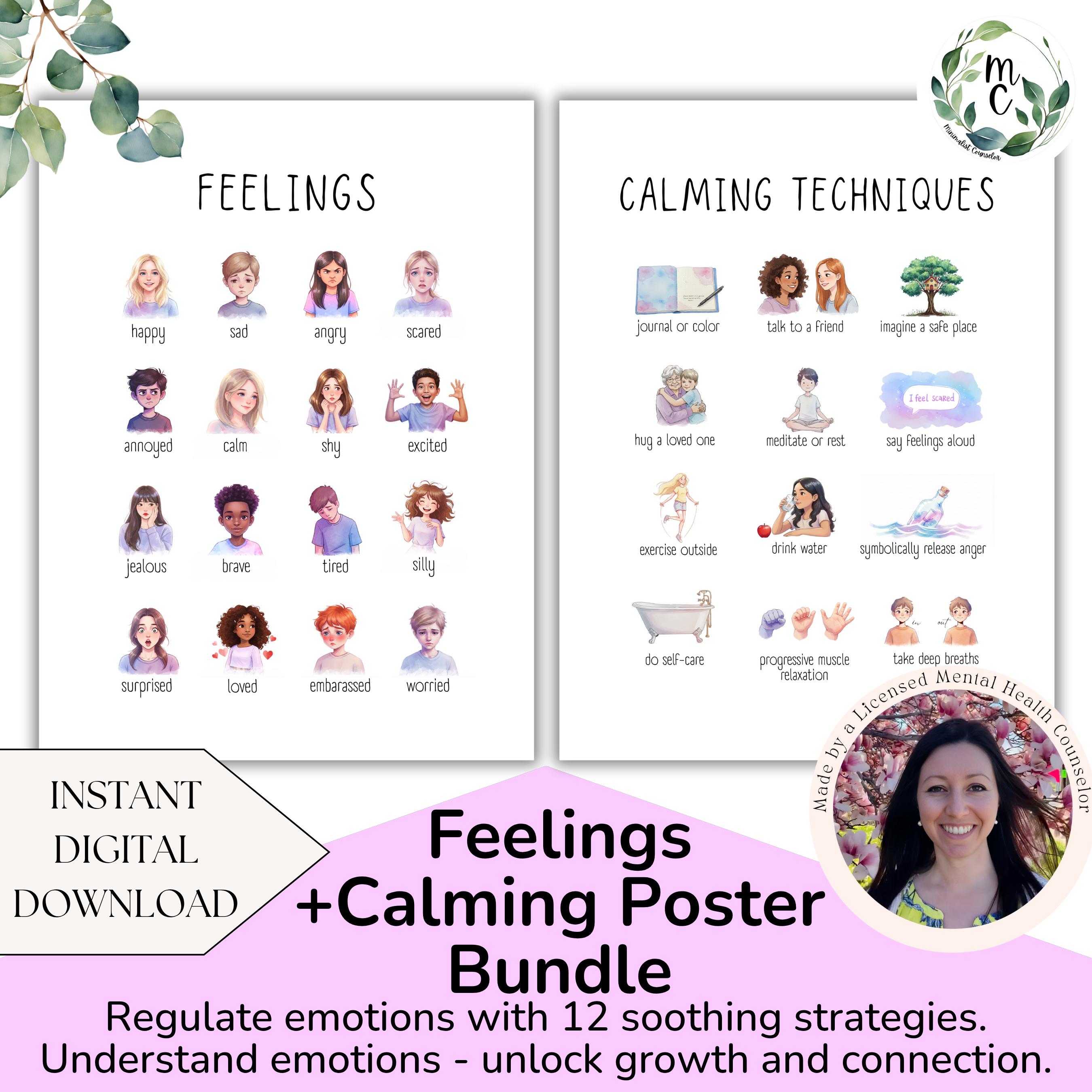 Feelings & Calming Techniques Poster Set: Kids' Emotional Regulation ...