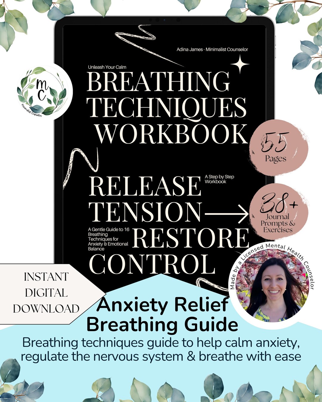 Breathing Techniques Workbook, Coping Strategies for Anxiety Relief ...