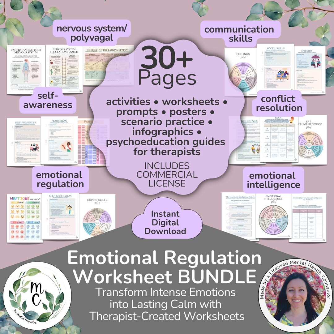 Emotional Regulation Worksheets & Activities Bundle | Self-awareness ...