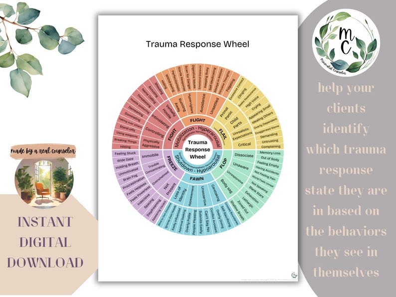 Trauma Response Behavior Wheel in Rainbow Color, Emotion Wheel ...