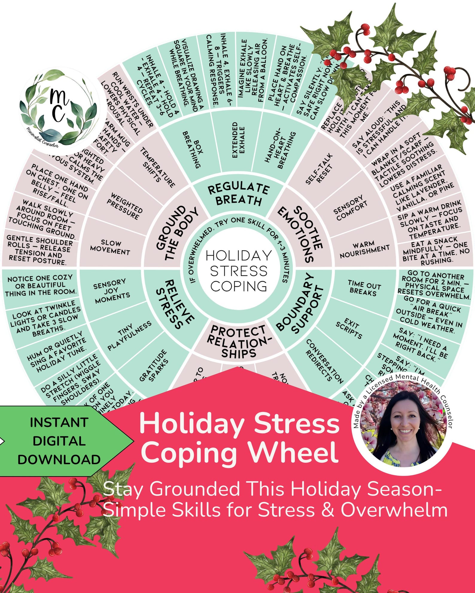 Holiday Stress Coping Wheel Printable | Quick Calm Strategies for ...