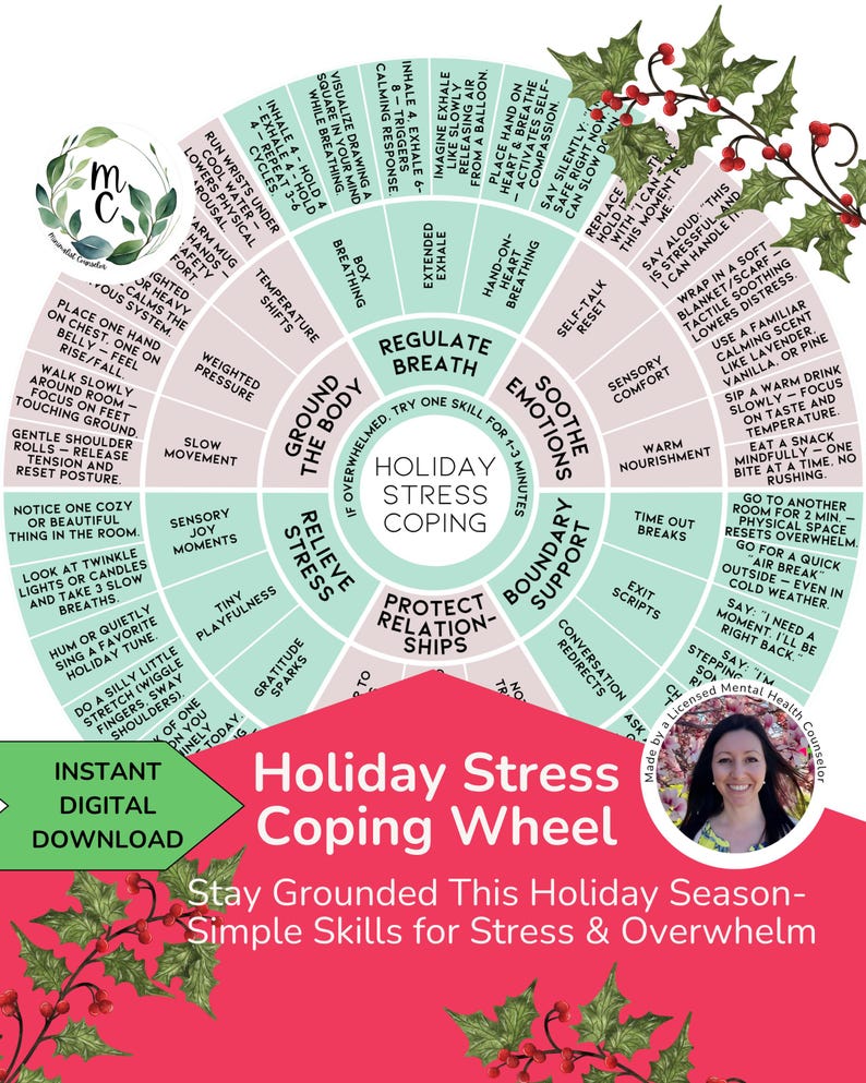 Holiday Stress Coping Wheel Printable | Quick Calm Strategies for ...