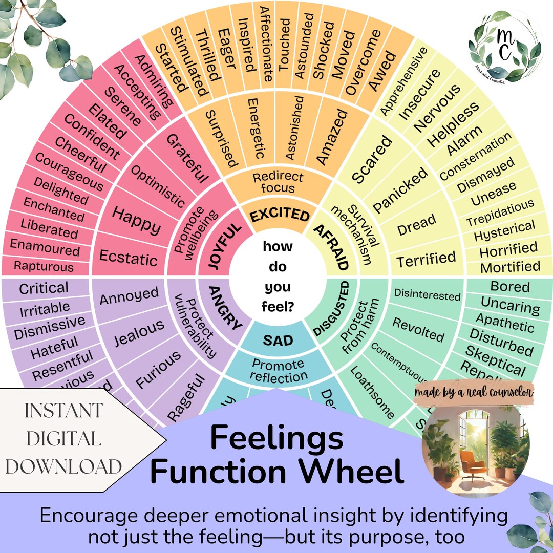 Feelings Wheel Poster: Rainbow Emotions Chart, Therapy Tool (digital ...