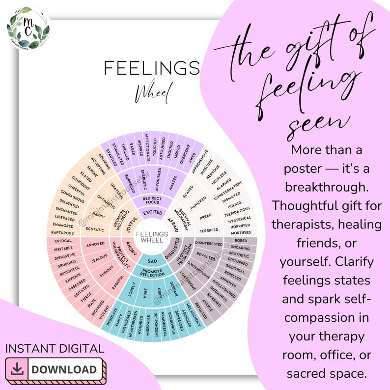 Feelings Wheel Poster With Emotion Functions | Therapy Tool, Emotion ...