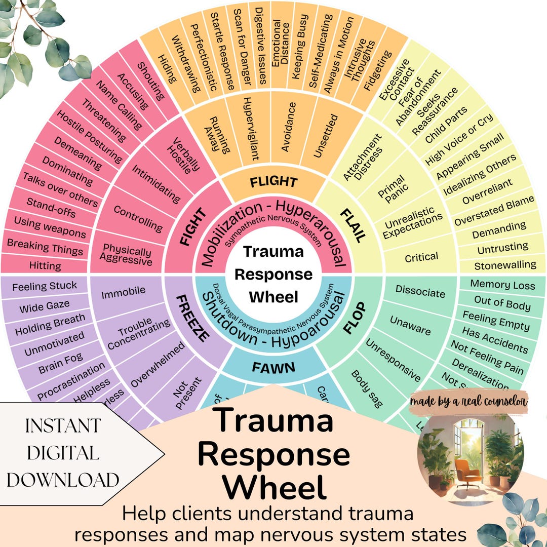Trauma Response Behavior Wheel Rainbow, Feelings Wheel, Emotion Wheel ...