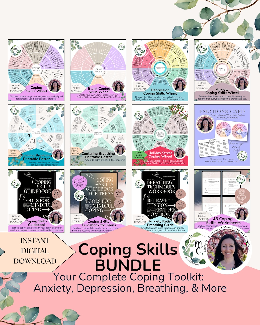Coping Skills for Stress & Anxiety Relief BUNDLE, Printable Therapy ...