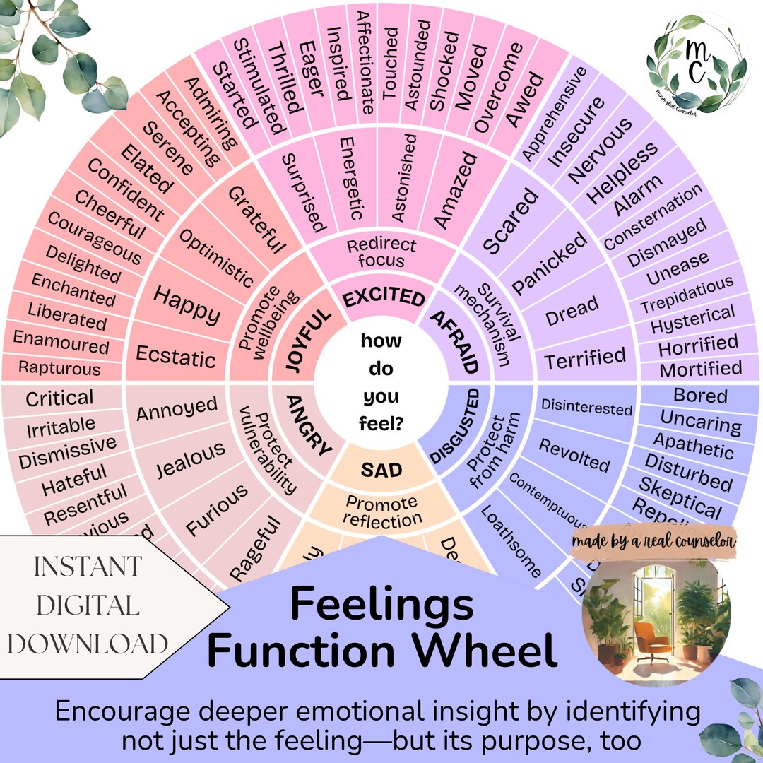 Feelings Wheel Poster: 102 Emotions, Help Understand the Function of ...