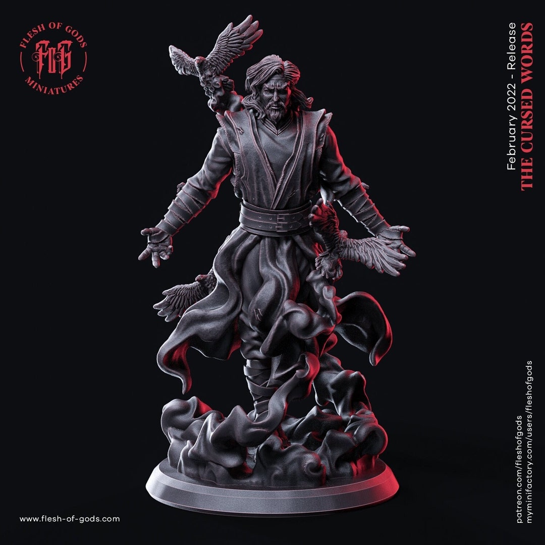 Raven Mage Miniature Male Human Miniature With Raven Companion | 32mm ...
