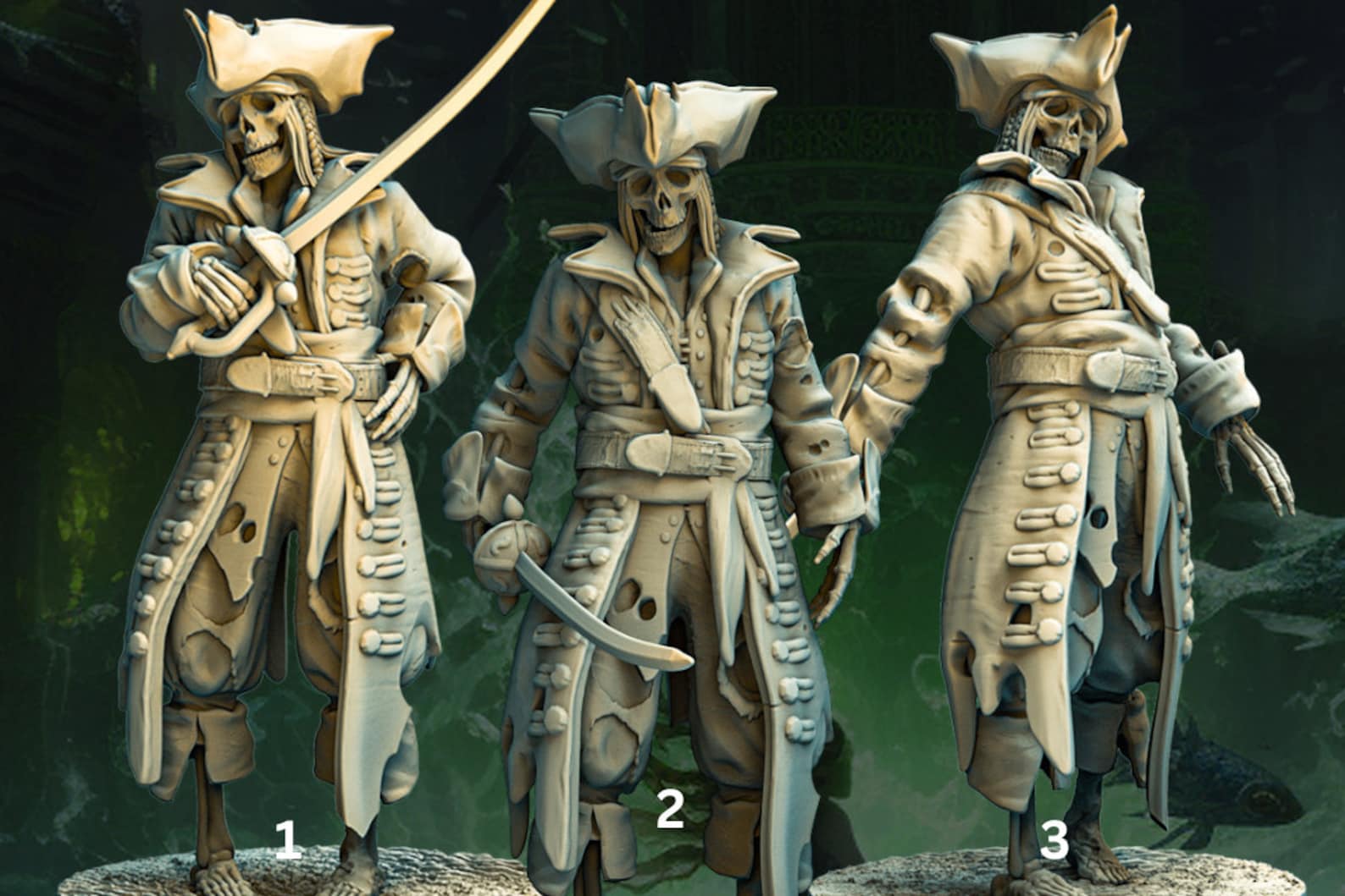 Dnd Undead Pirate Captain Miniature Skeleton Monster Miniature Seafarer ...