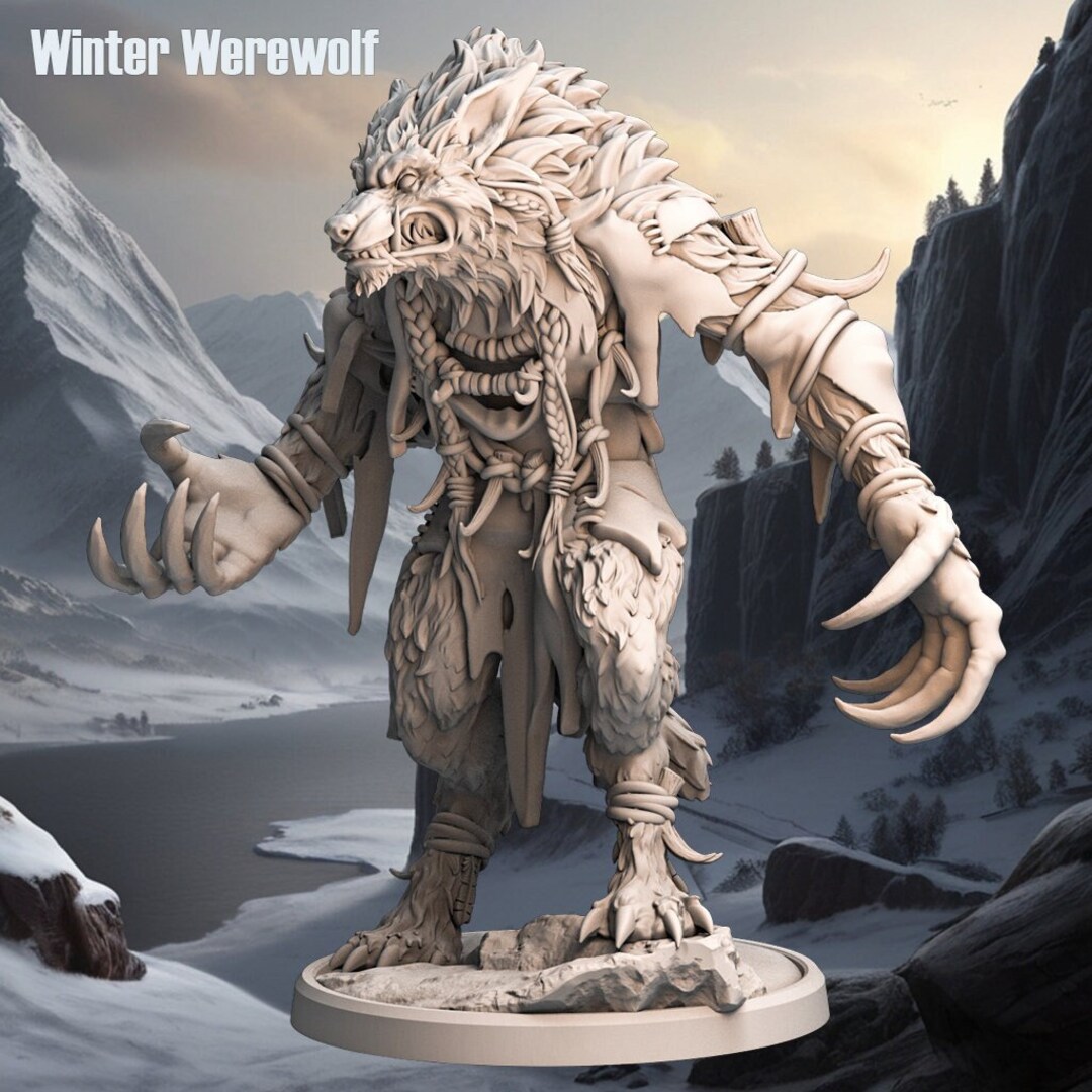 Winter Werewolf Miniature Monster Miniature | 32mm Scale Tabletop ...