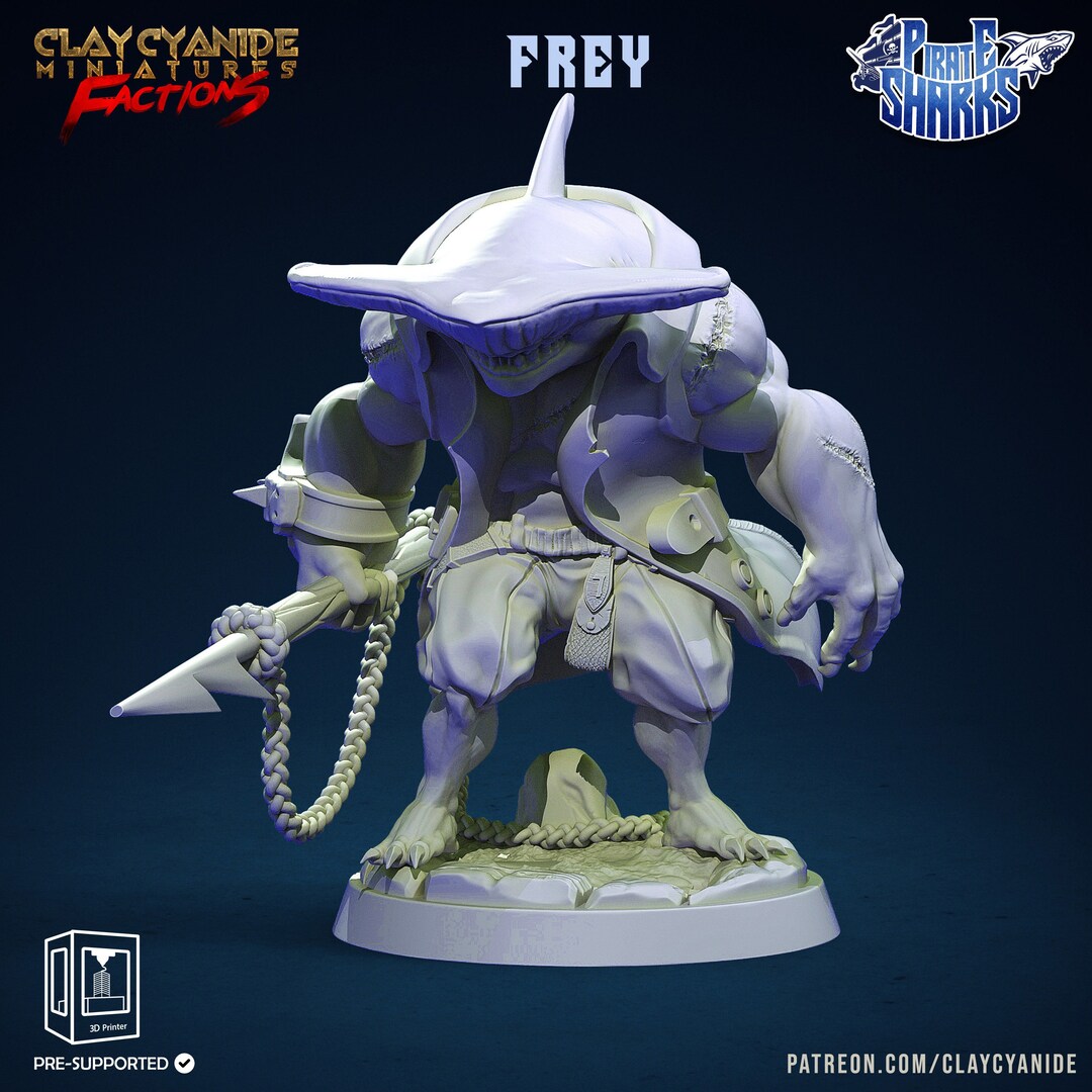Shark Miniature | Frey Sharkin | Pirate Sharks | Tabletop Gaming | Dnd ...