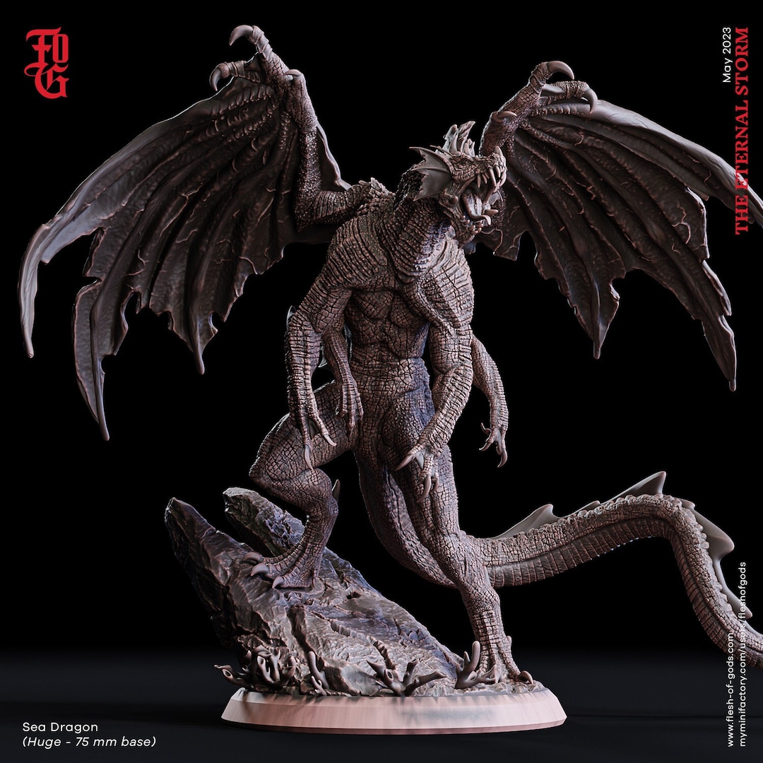 Dnd Sea Dragon Sea Monster Miniature | 75mm Base | Dnd Miniature ...