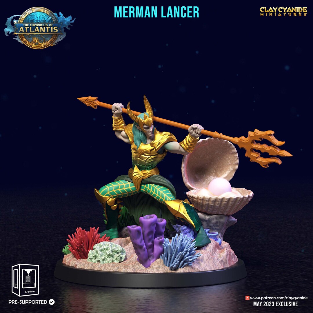 Dnd Merman Lancer Miniature Clay Cyanide Chronicles of - Etsy
