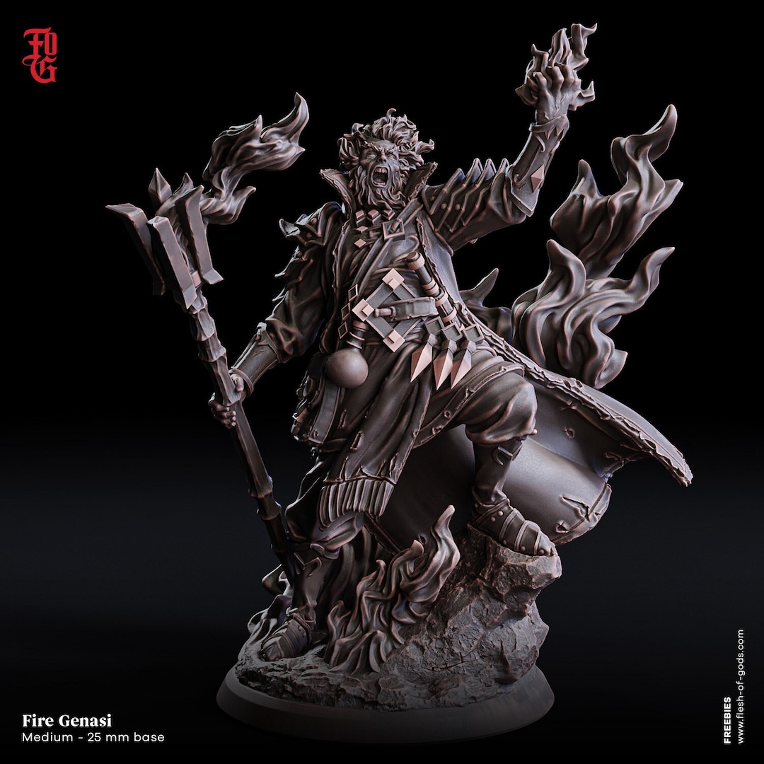 Fire Genasi Miniature Elemental Figurine Monster Miniature | 32mm Scale ...