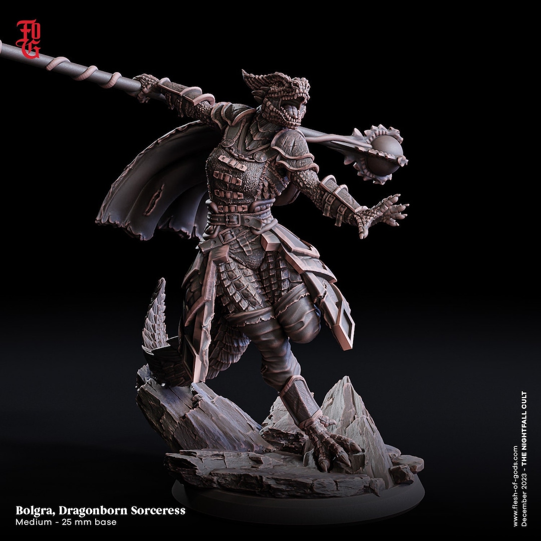 Dragonborn Sorceress Miniature Dragonkin Draconian Spellcaster | 32mm ...