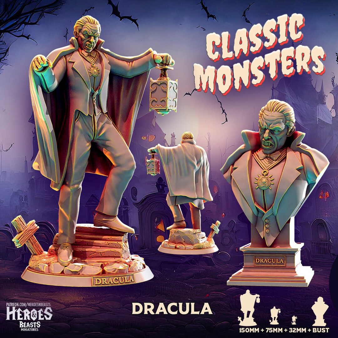 Dracula Miniature Bust Miniature Resin Display Classic Monsters Dnd ...