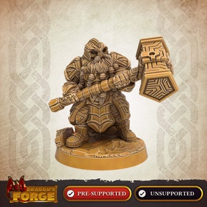 Dwarf Warrior Miniature Armored Hammer Dragons Forge 28mm Scale Dnd Miniature Dungeons and ...