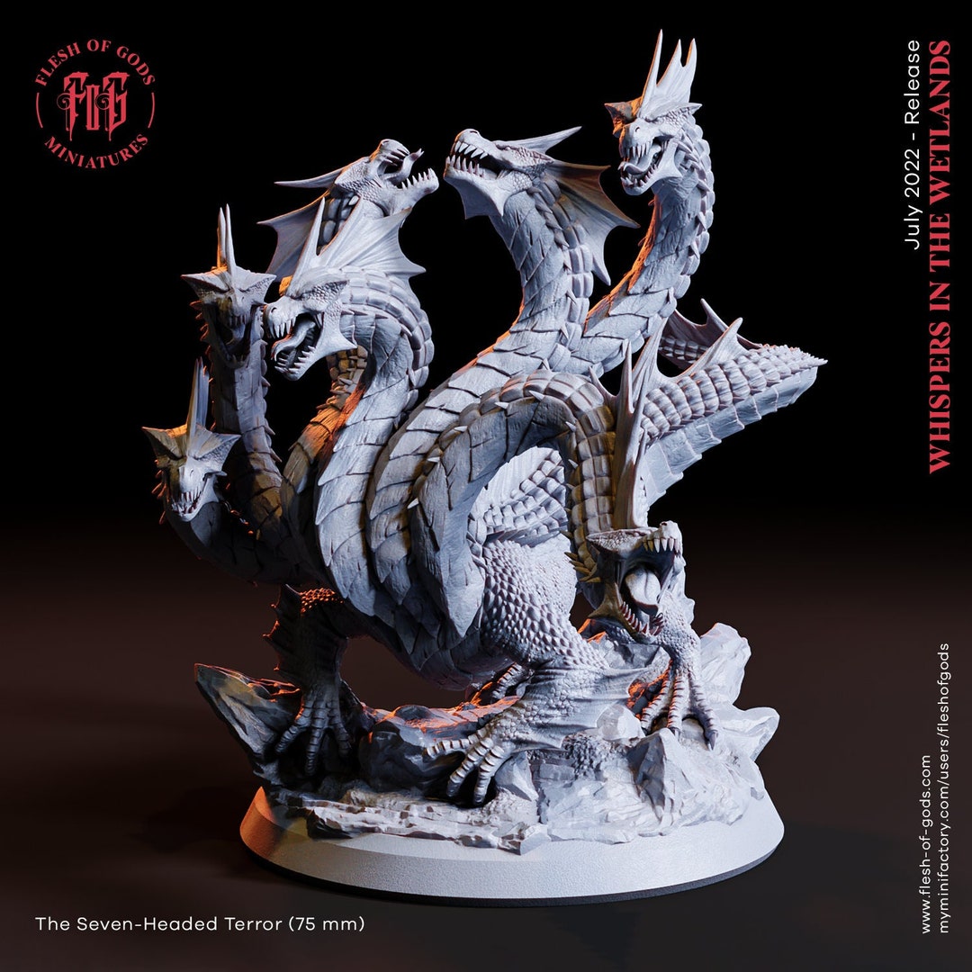 7 Headed Dragon Miniature Boss Hydra Figure Dnd Statue | 75mm Base ...