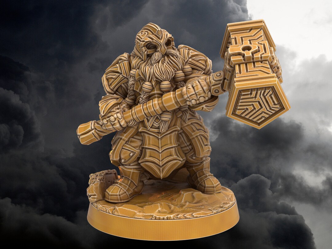 Dwarf Warrior Miniature Armored Hammer Dragons Forge 28mm Scale Dnd Miniature Dungeons and ...