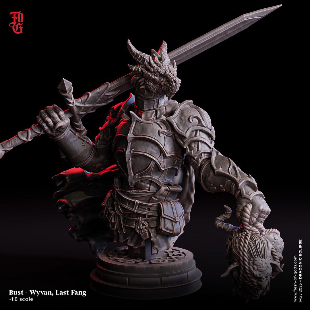 Dragonborn Fighter Bust Resin Statue Nerd Decor | 32mm Scale 75mm Scale ...