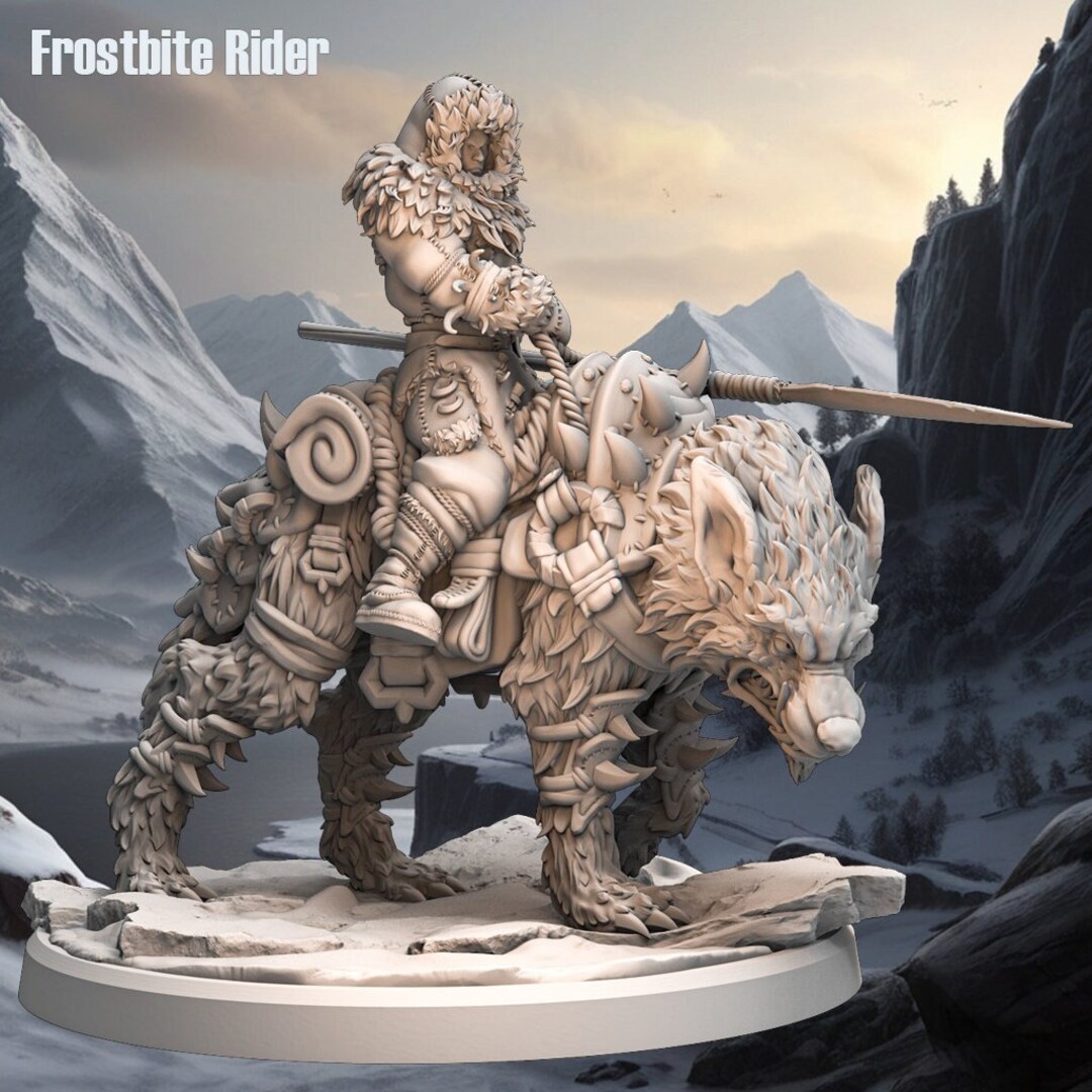 Frostbite Wolf Rider Mounted Miniature | 32mm Scale Tabletop Gaming Dnd ...