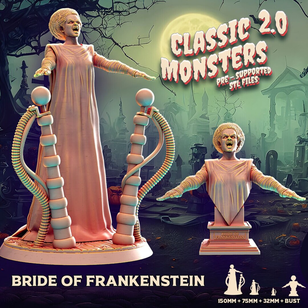Bride of Frankenstein Miniature | Classic Monsters | 32mm 75mm 150mm ...
