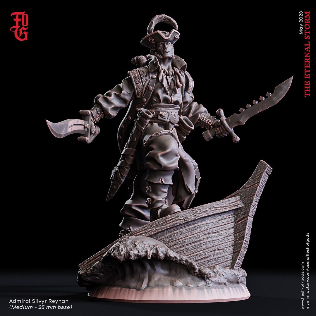 Dnd Pirate Admiral Miniature Pirate Miniature | 32mm 75mm and Bust ...