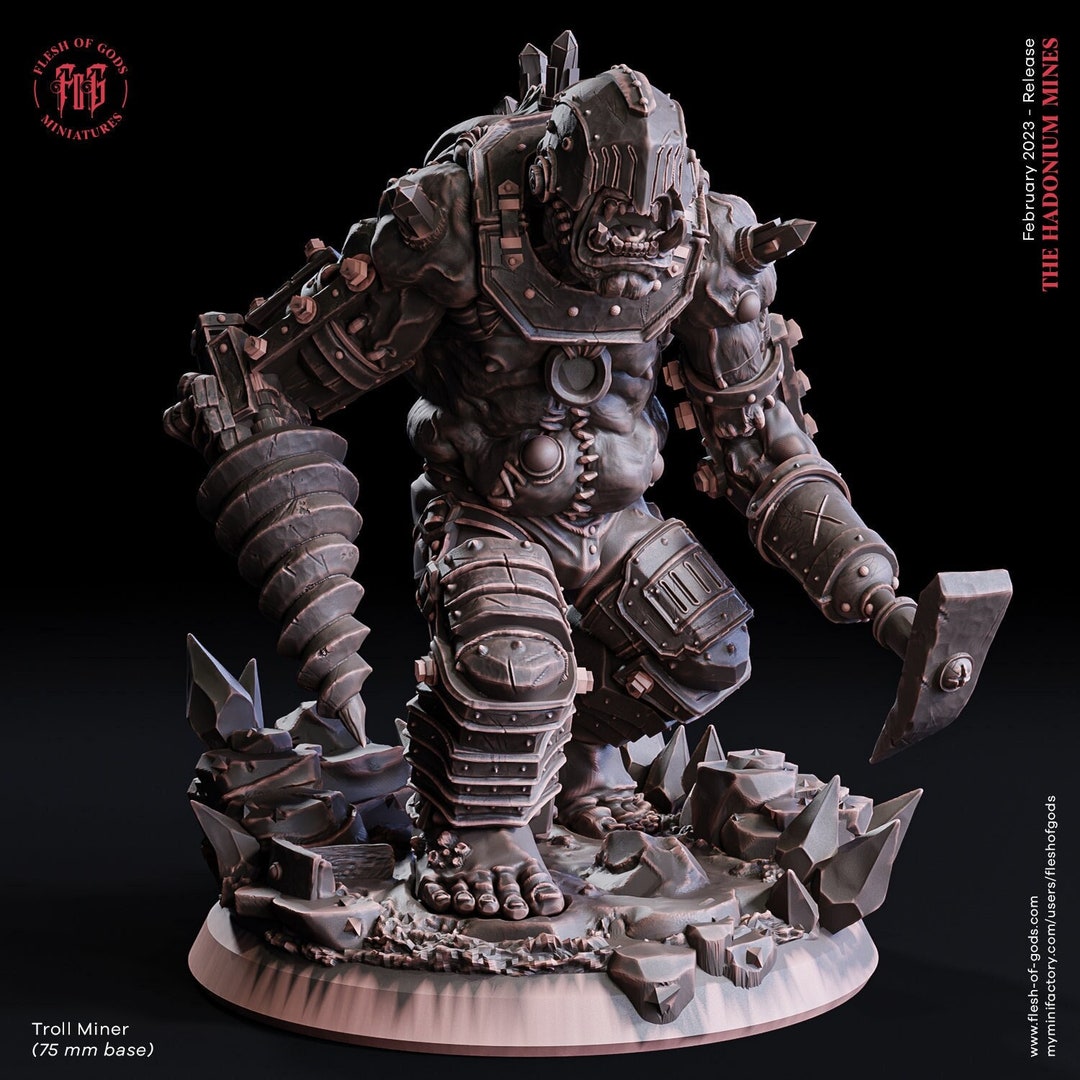 Troll Miner Miniature Armored Troll Miniature | 75mm Base | Dnd ...