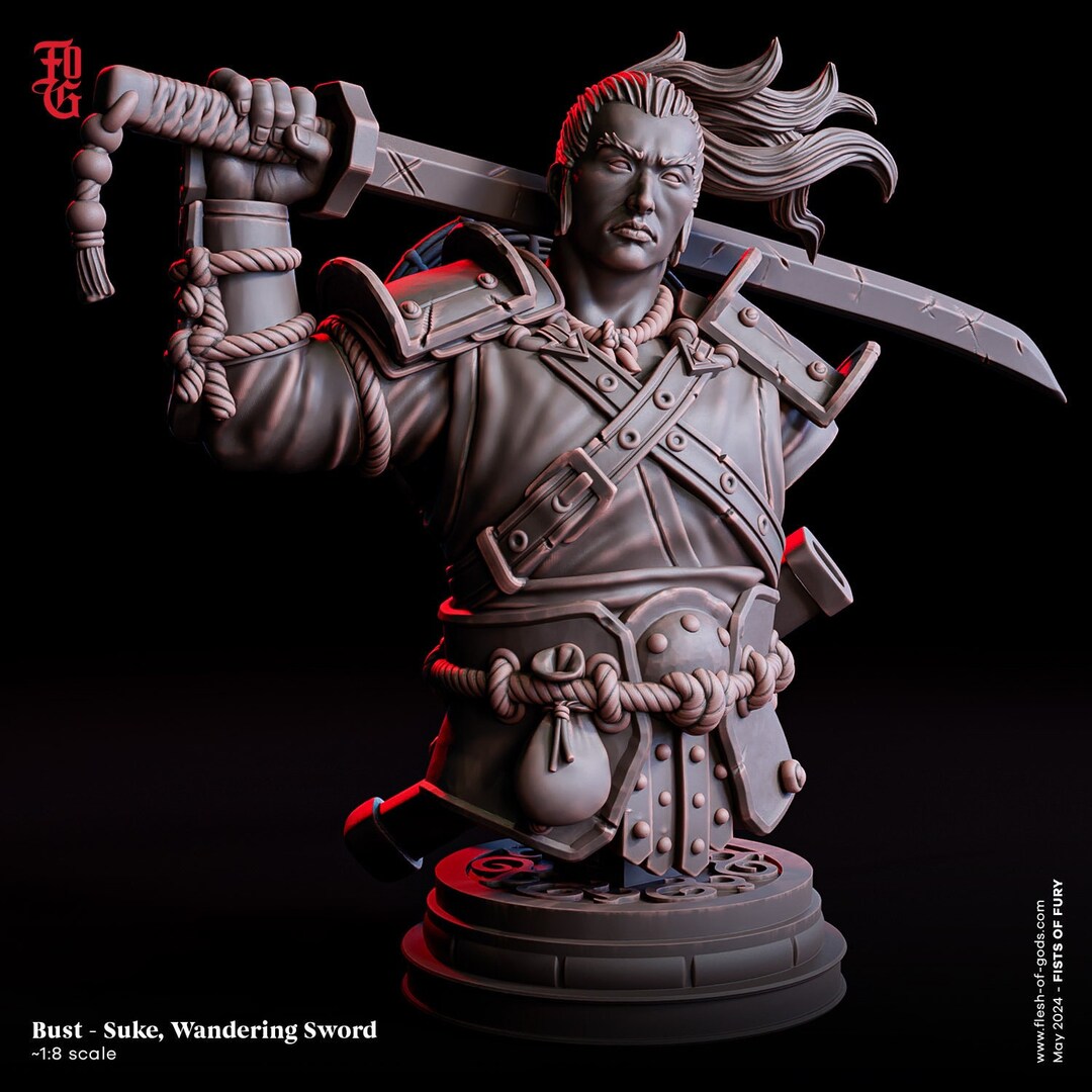 Samurai Bust Statue Dnd Wandering Sword Human Traveler NPC 32mm Scale ...
