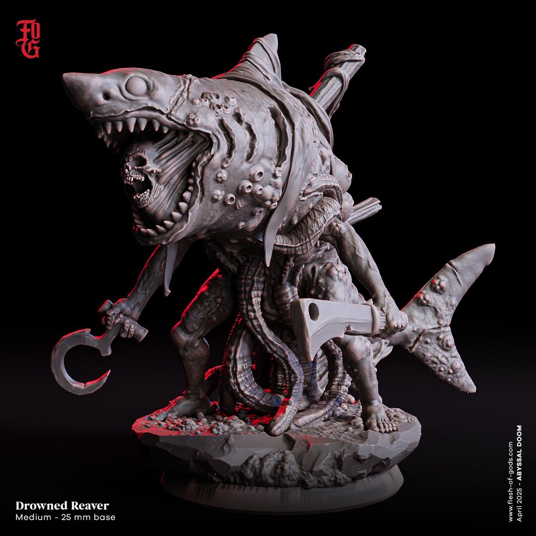 Dnd Drowned Reaver Sahuagin Shark Miniature Aquatic Nautical Monster ...