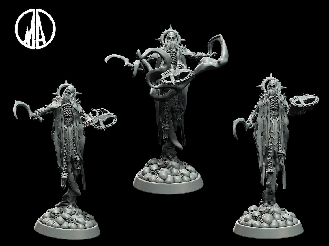 Necromancer Miniature - 3 Poses - 28mm Scale Tabletop Gaming Dnd ...