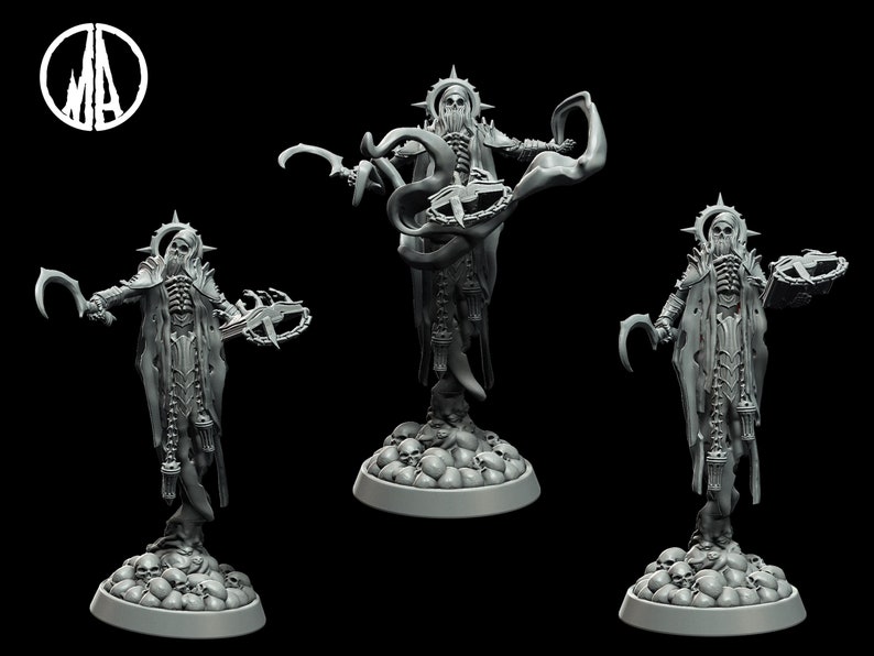 Necromancer Miniature - 3 Poses - 28mm Scale Tabletop Gaming Dnd ...