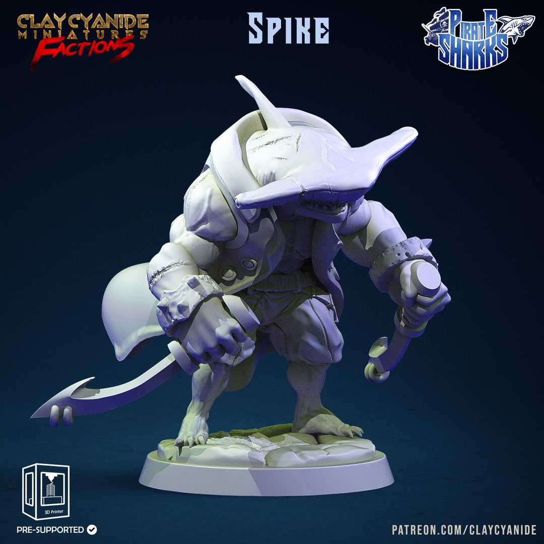 Shark Miniature | Spike Sharkin | Pirate Sharks | Tabletop Gaming | Dnd ...