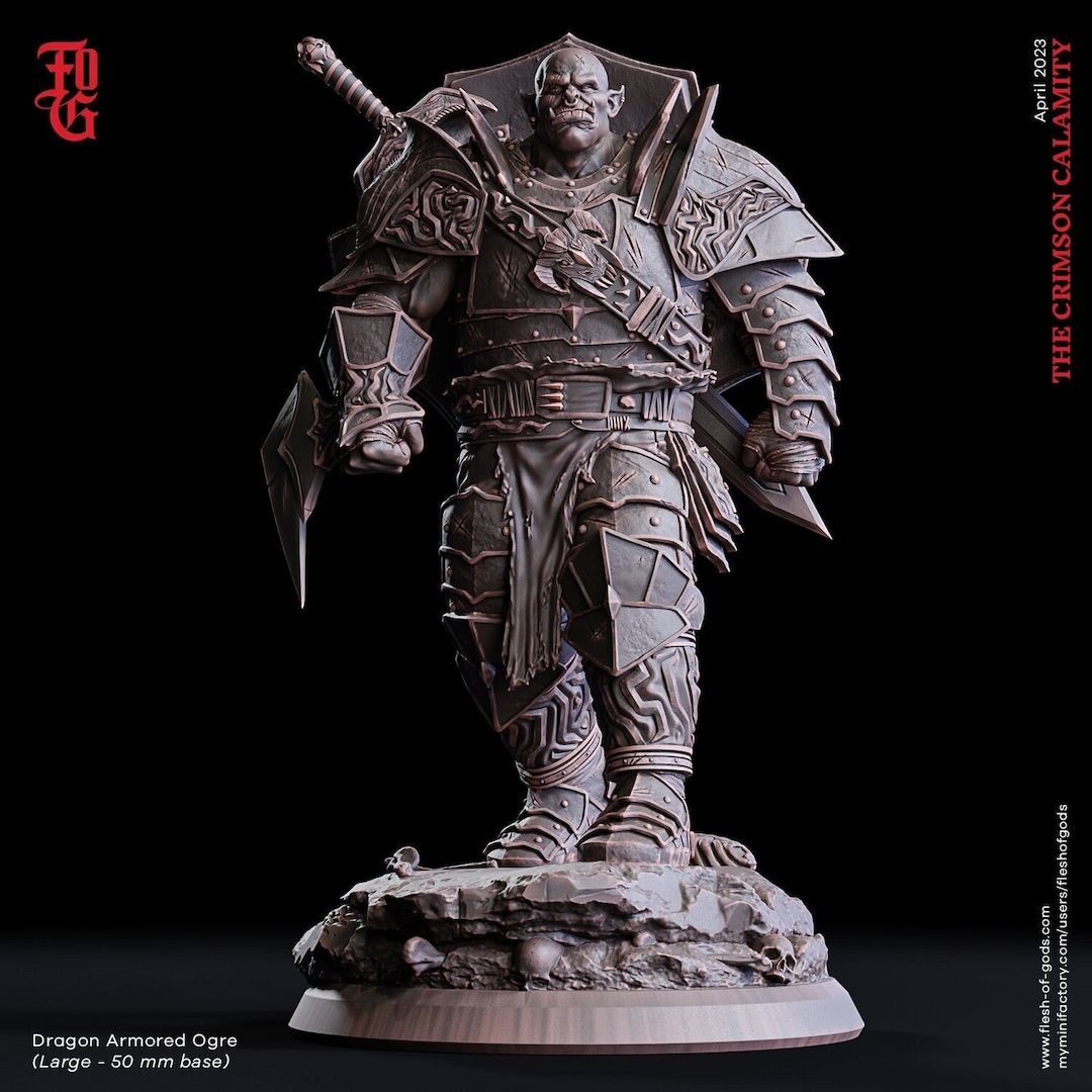 Dragon Armored Ogre Miniature 50mm Base Dnd Miniature Dungeons and ...