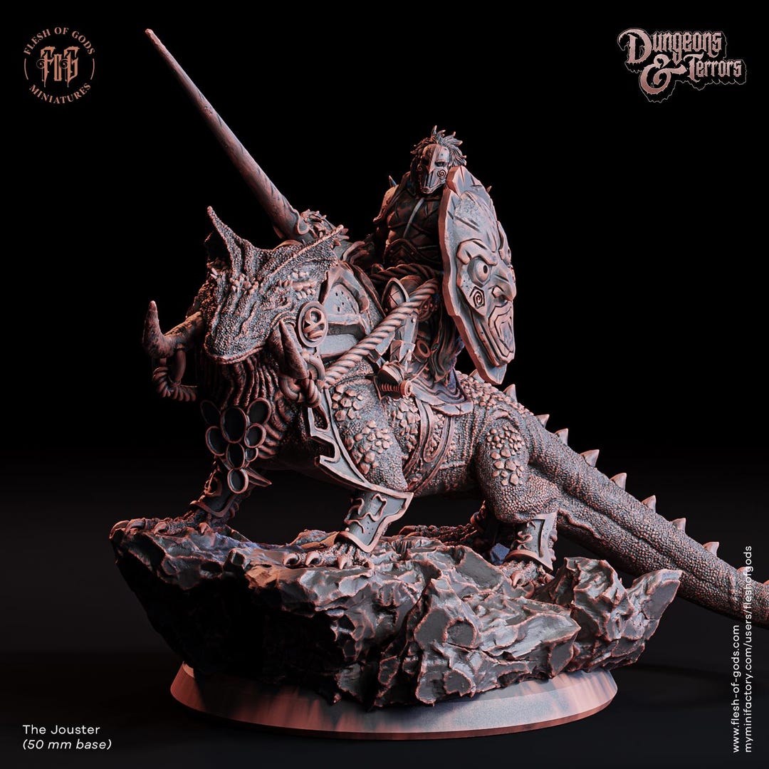 Jouster Miniature Mounted on Lizard Beast Figurine Monster Miniature ...