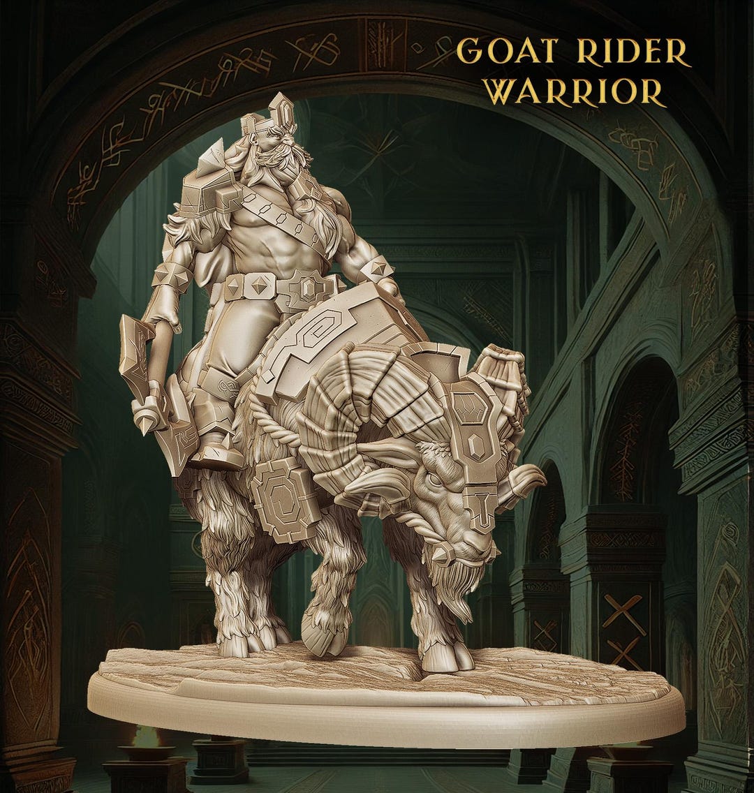 Dwarf Goat Rider Warrior Miniature Dwarf Mounted Figurine | 32mm Scale ...
