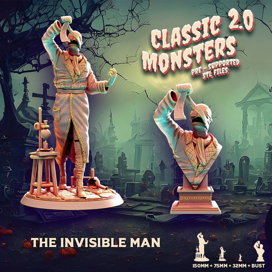 The Invisible Man Miniature | Classic Monsters | 32mm 75mm 150mm Bust ...