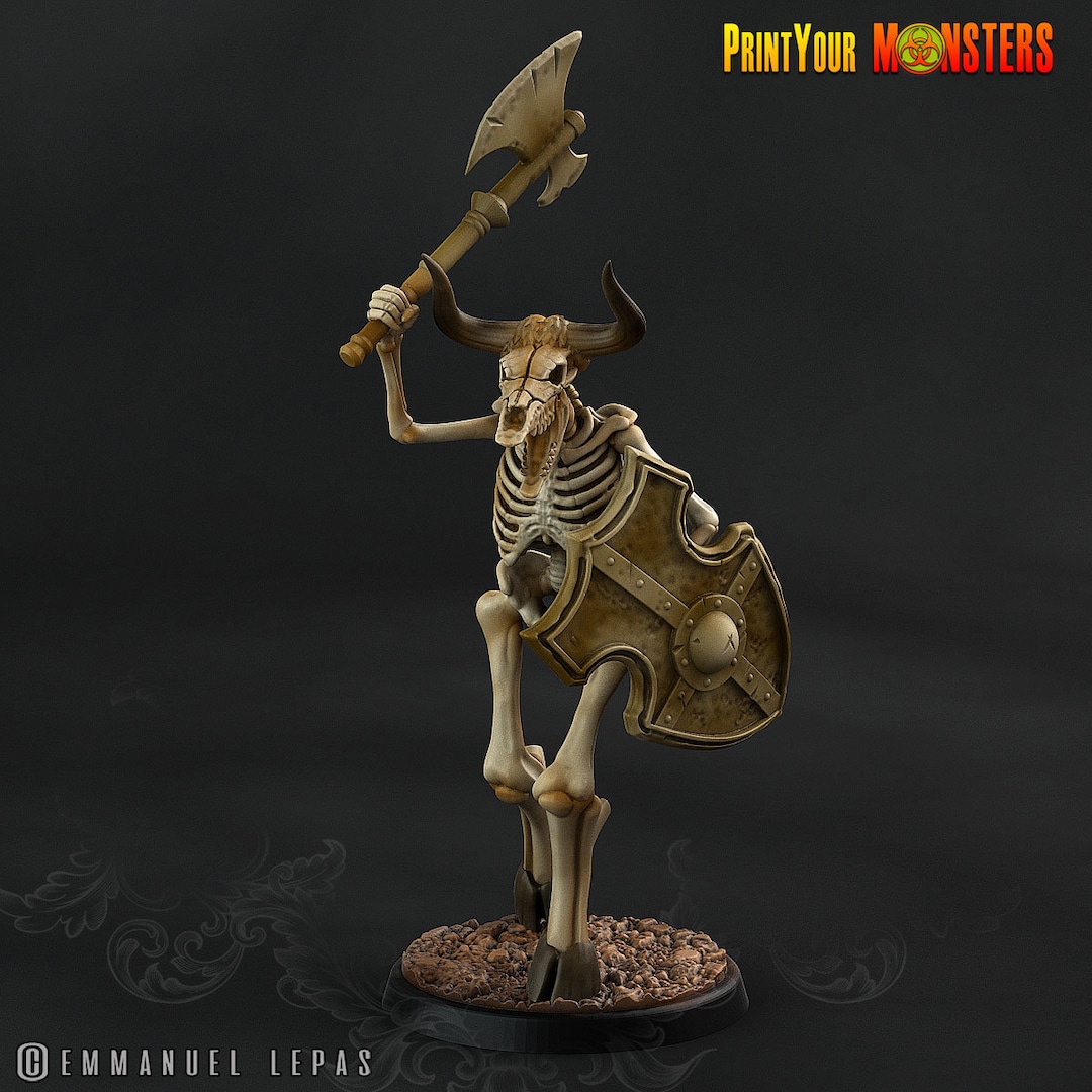 Axe and Shield Skeletal Minotaur Miniatures Print Your Monsters Tabletop Gaming Dungeons and ...