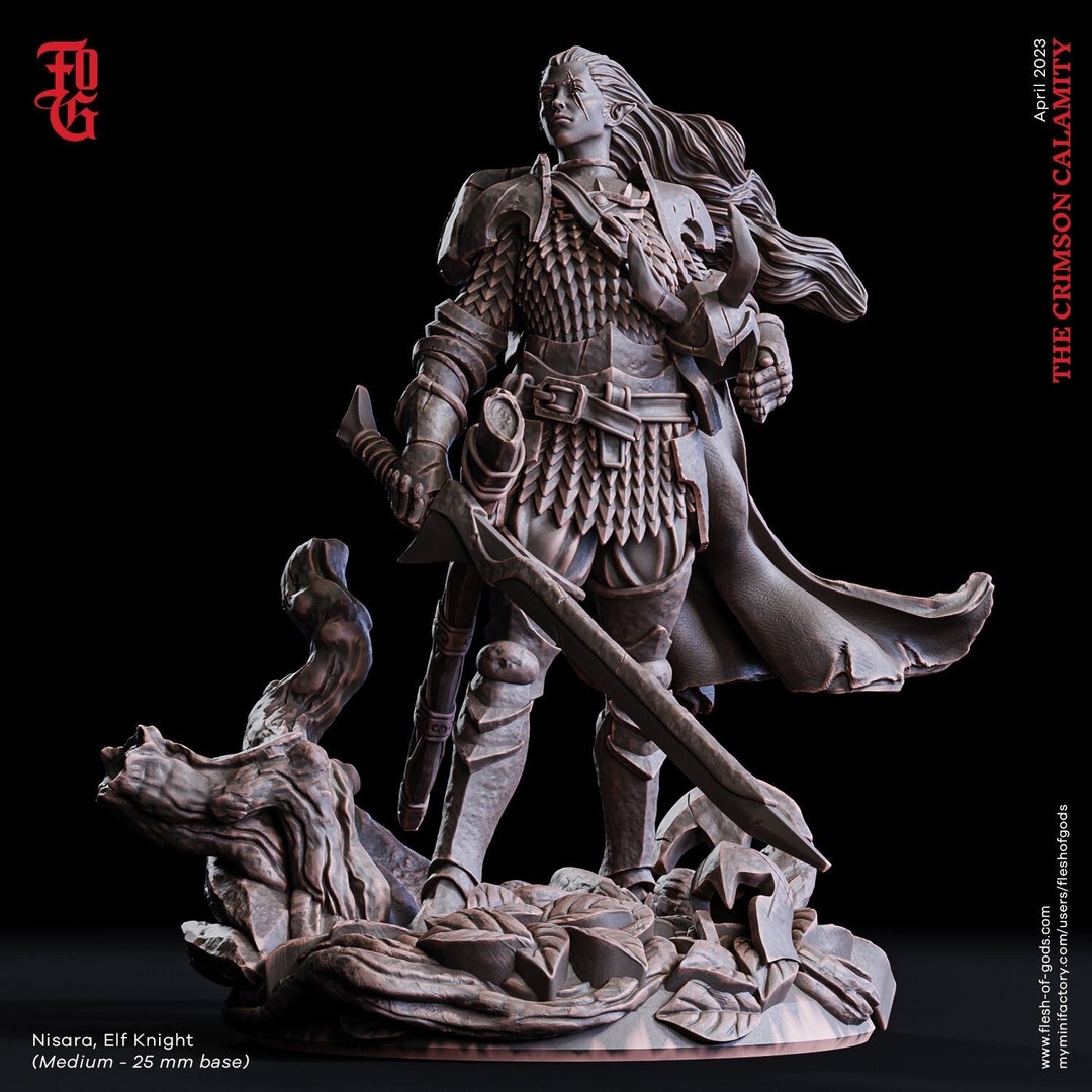 Dnd Elf Knight Miniature Warrior Paladin Fighter | 32mm Scale 75mm ...