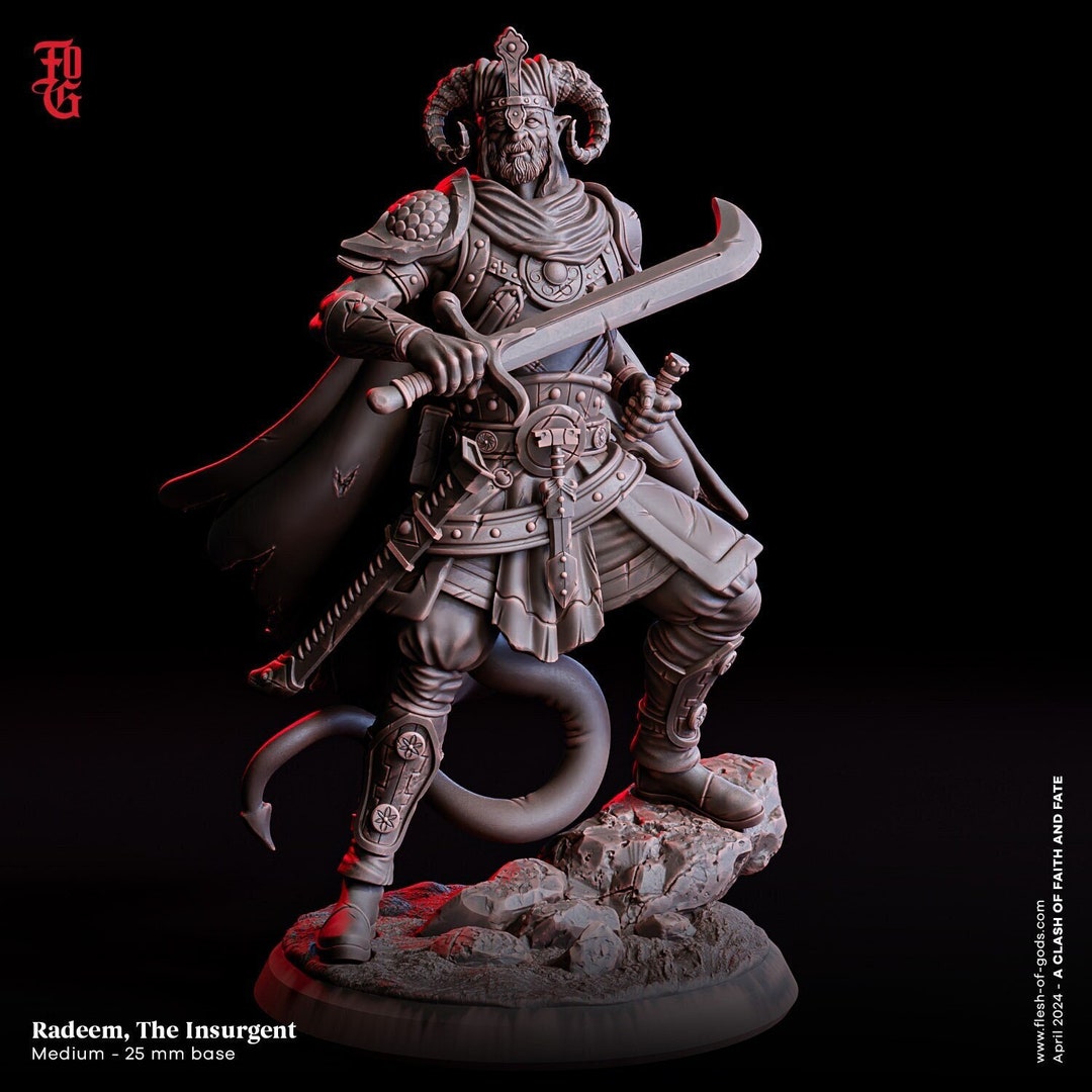 Dnd Male Tiefling Fighter Miniature Tiefling Warrior | 32mm Scale and ...