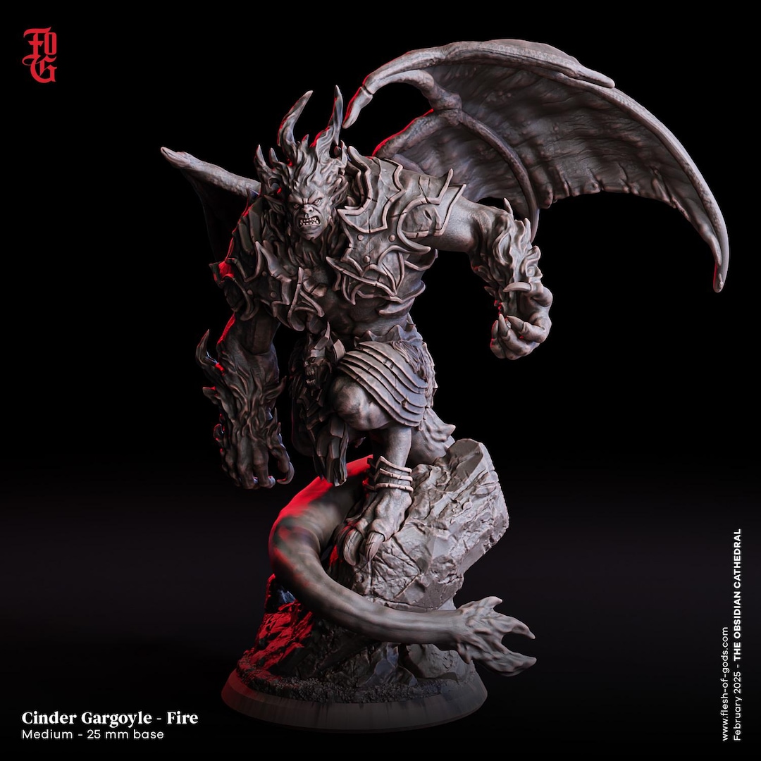 Cinder Gargoyle Monster Miniature Fire Elemental Garganoid Figurine ...