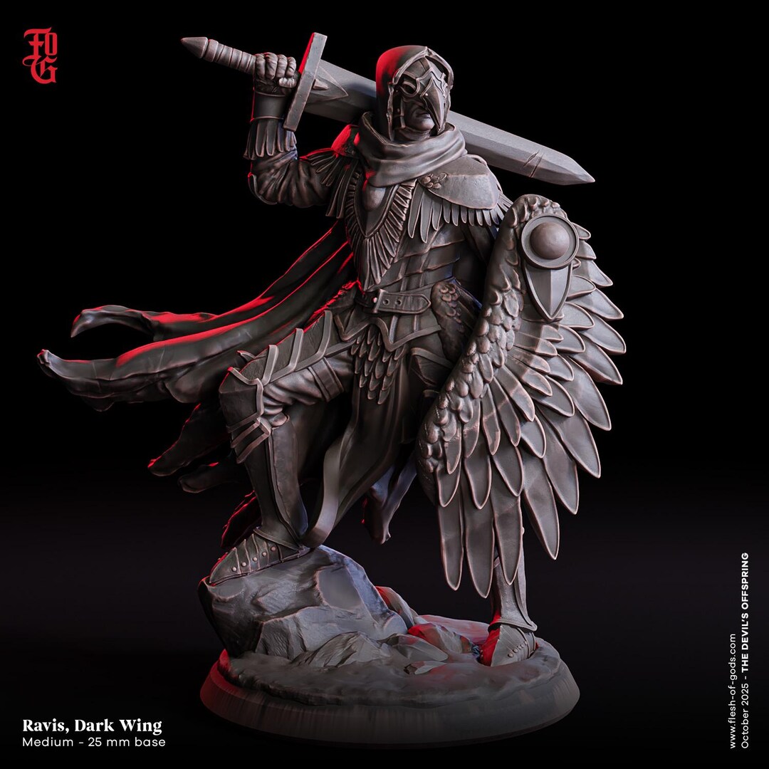 Dark Wing Miniature Human Guard Solider Figurine Bird | 32mm Scale 75mm ...
