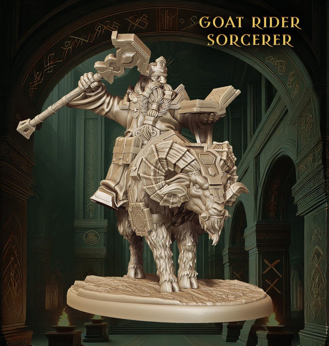 Dwarf Sorcerer Goat Rider Miniature Dwarf Army Figurine Spellcaster ...